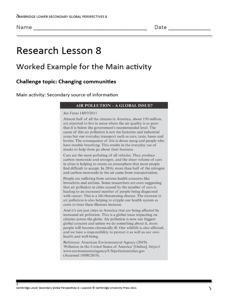 Research Lesson 8 Worked Example For The Main Activity | PDF | Air ...