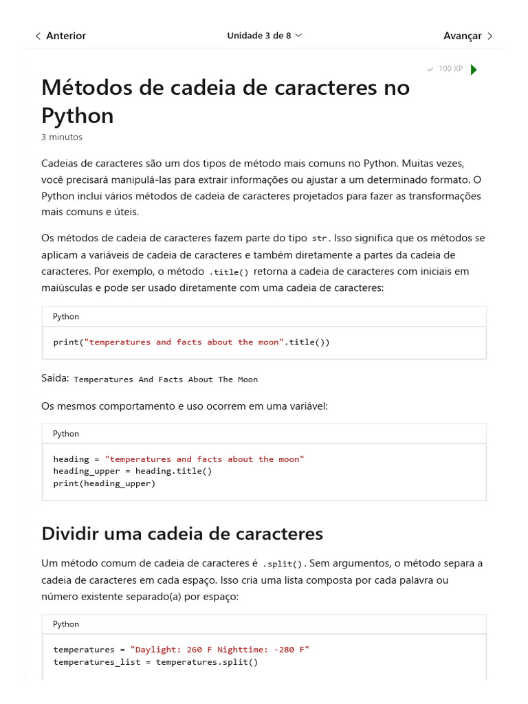 18 Métodos de Cadeia de Caracteres No Python - Training - Microsoft Learn | PDF | Python ...