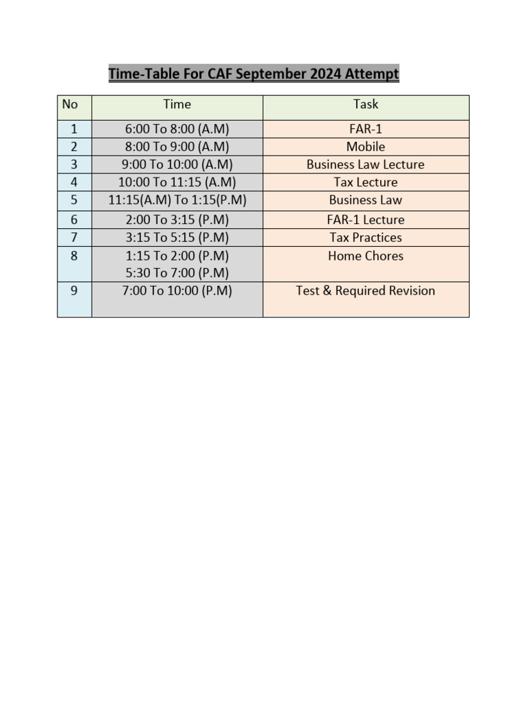 CAF September 2024 Study Schedule | PDF