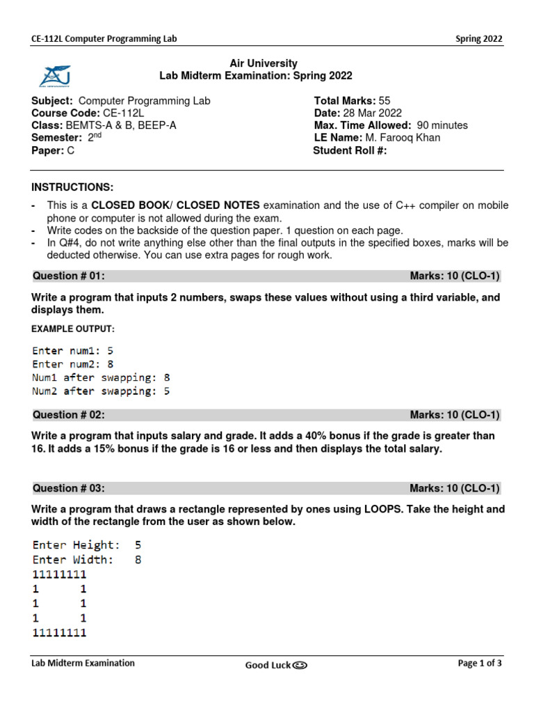 Cp Lab Mids C Pdf Computer Programming Software Development 