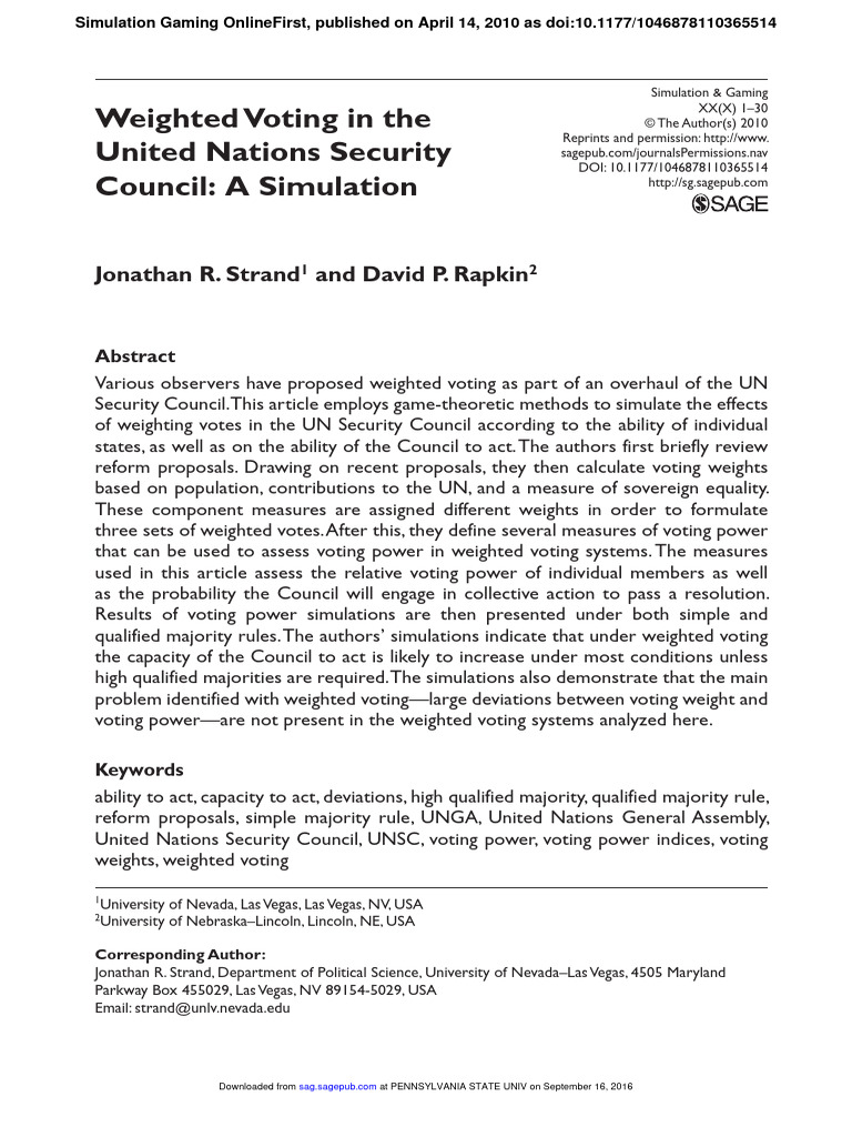 Weighted Voting in The United Nations Security Council: A Simulation ...