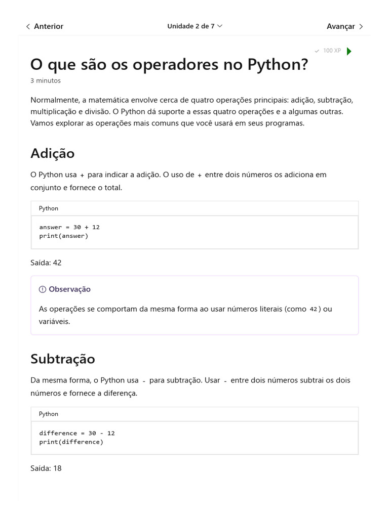 23 O Que São Os Operadores No Python - Training - Microsoft Learn | PDF | Python (linguagem de ...
