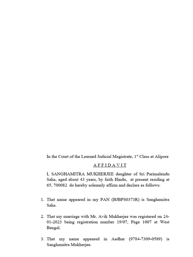 Affidavit 1 Same Name Anjana Majumder | PDF