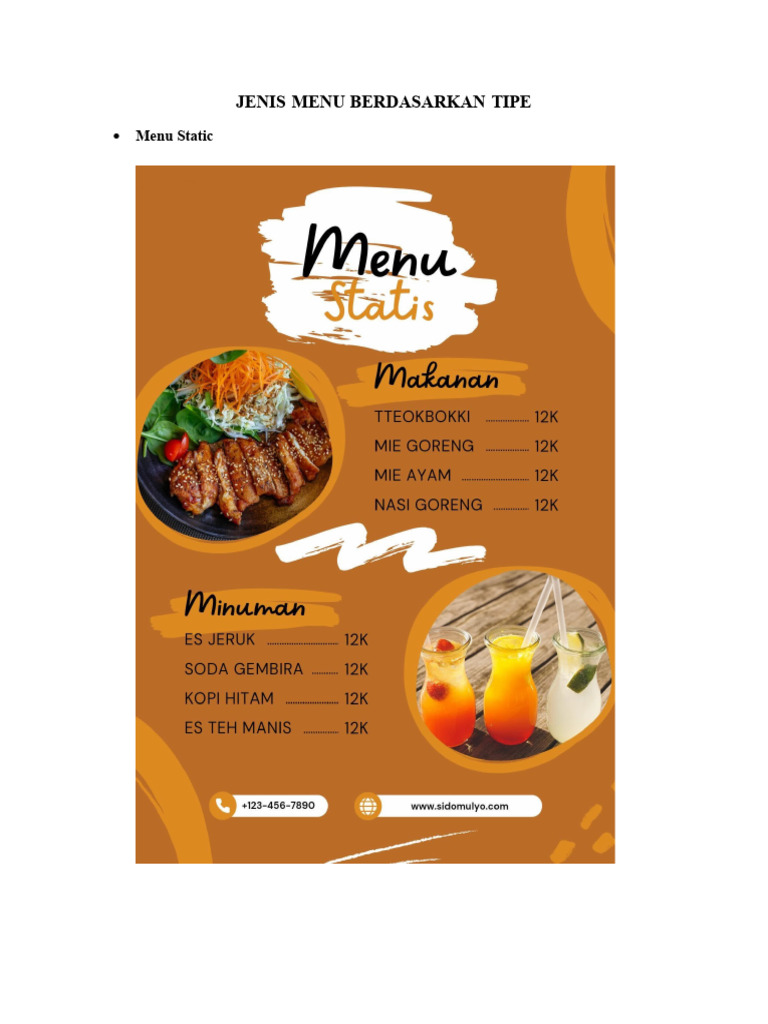 Menu Kantin Ira Berdasarkan Tipe | PDF