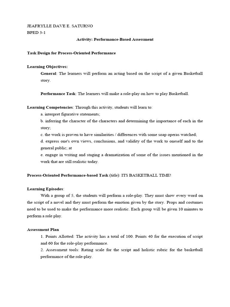 Activity-Performance-Based Assessment | PDF | Rubric (Academic) | Cognitive Science