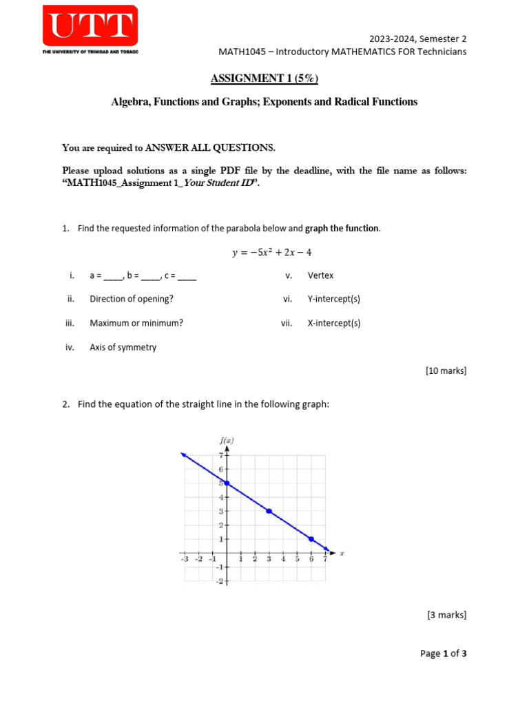 MATH1045 Assignment 1: Algebra & Functions | PDF | Function ...