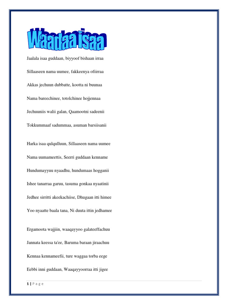 Waadaa Isaa Wal | PDF