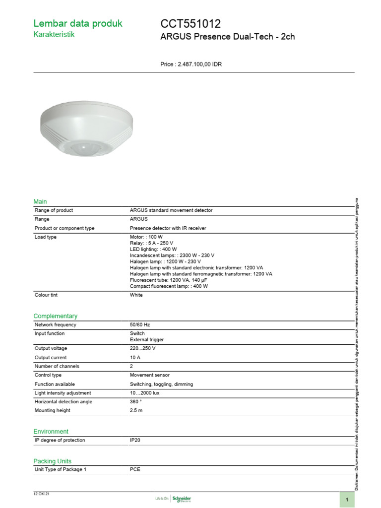 ARGUS - Motion Sensor - CCT551012 | PDF | Compact Fluorescent Lamp ...