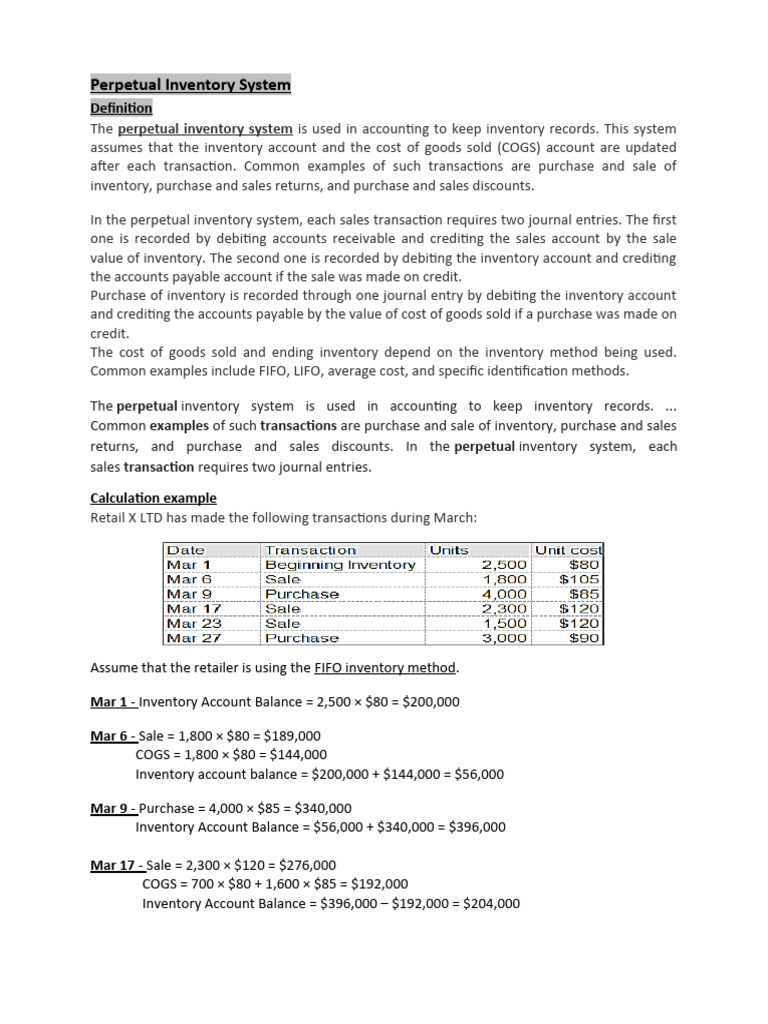 Perpetual Inventory System | PDF | Debits And Credits | Cost Of Goods Sold