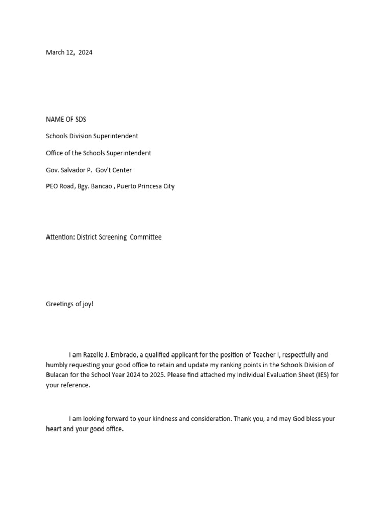 Letter of Intent to Retain Ranking Points | PDF