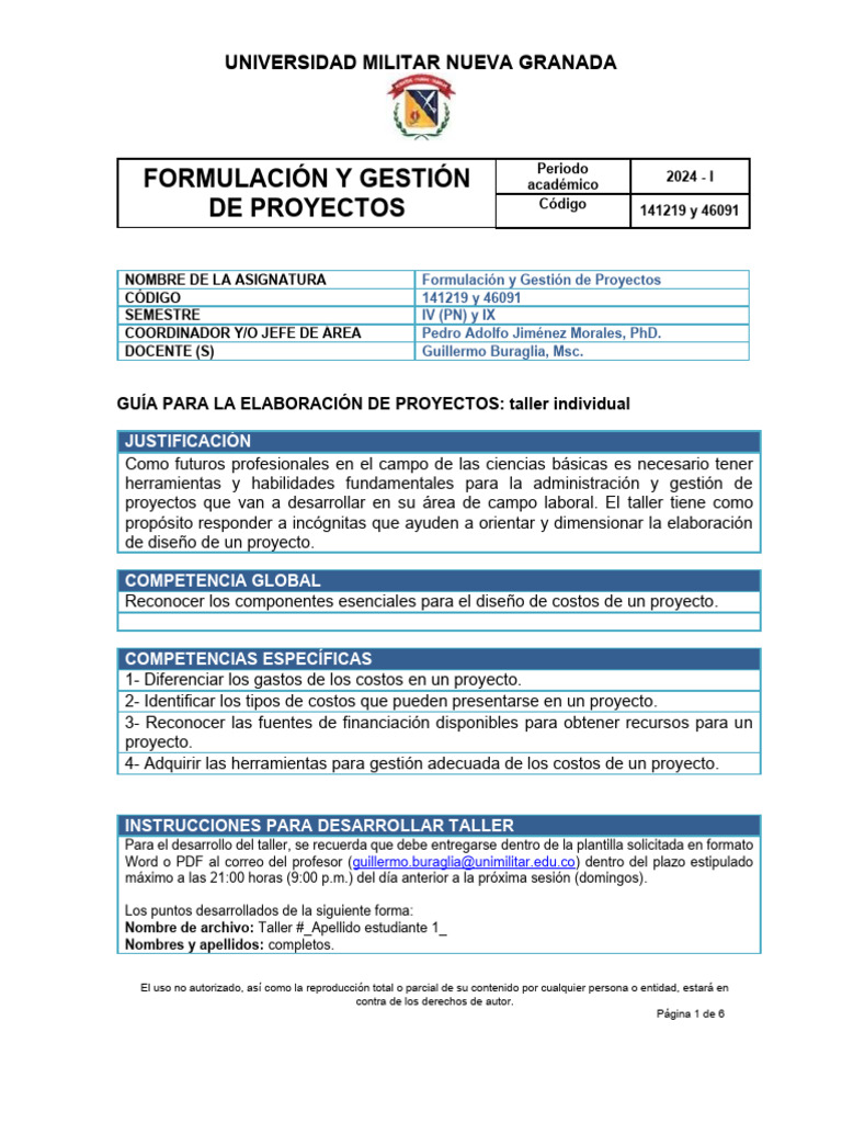 Taller de Proyectos 2024 - UNMG | PDF | Presupuesto