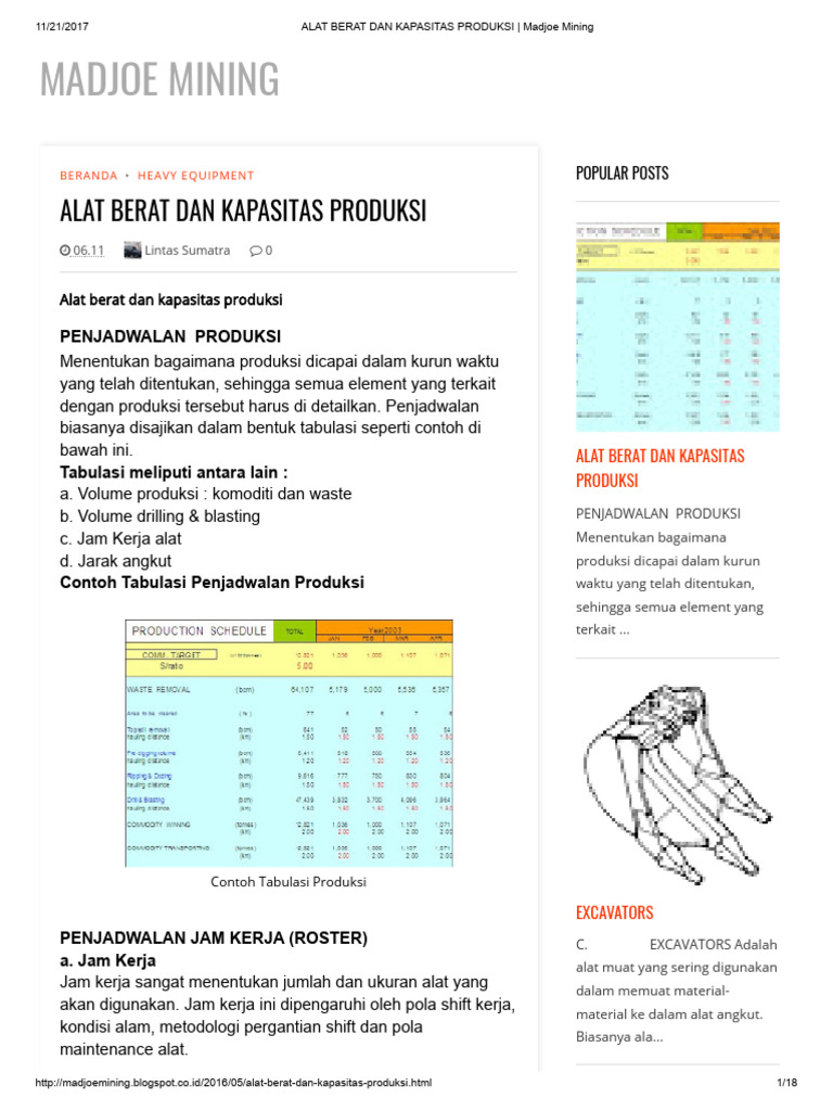 Alat Berat dan Kapasitas Produksi Mining | PDF