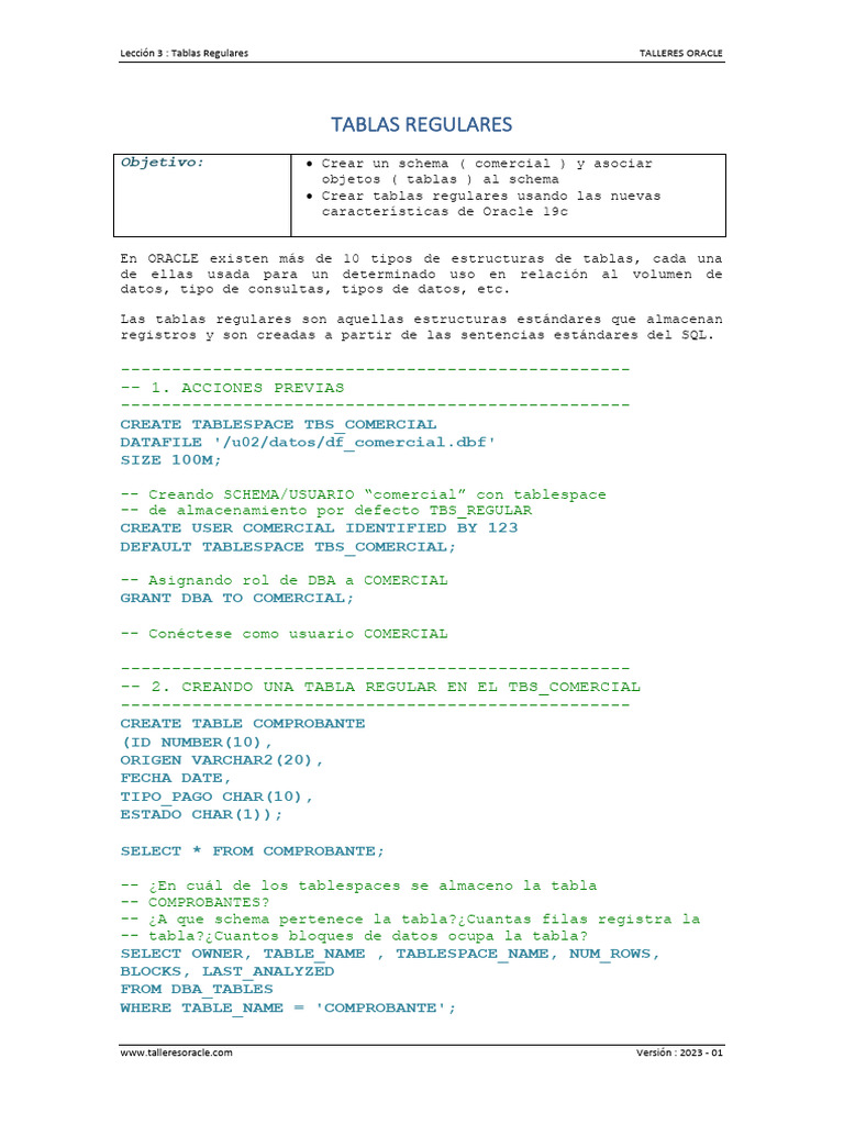 Lección 03 Creación de Tablas Regulares | PDF | SQL | Gestión de datos
