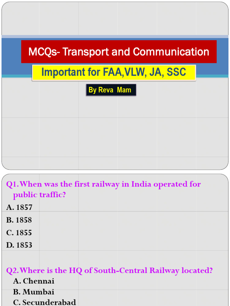 MCQs on Transport and Communication | PDF | Mumbai | Transport