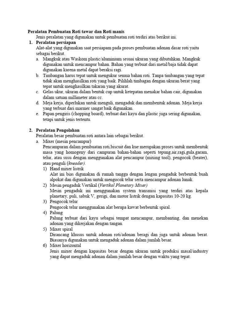 Peralatan Pembuatan Roti Tawar Dan Roti Manis | PDF