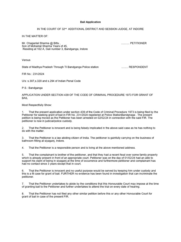Bail Application | PDF | Bail | Government