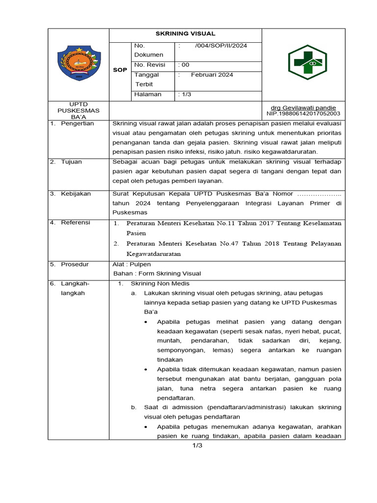 SOP Skrining Visual | PDF