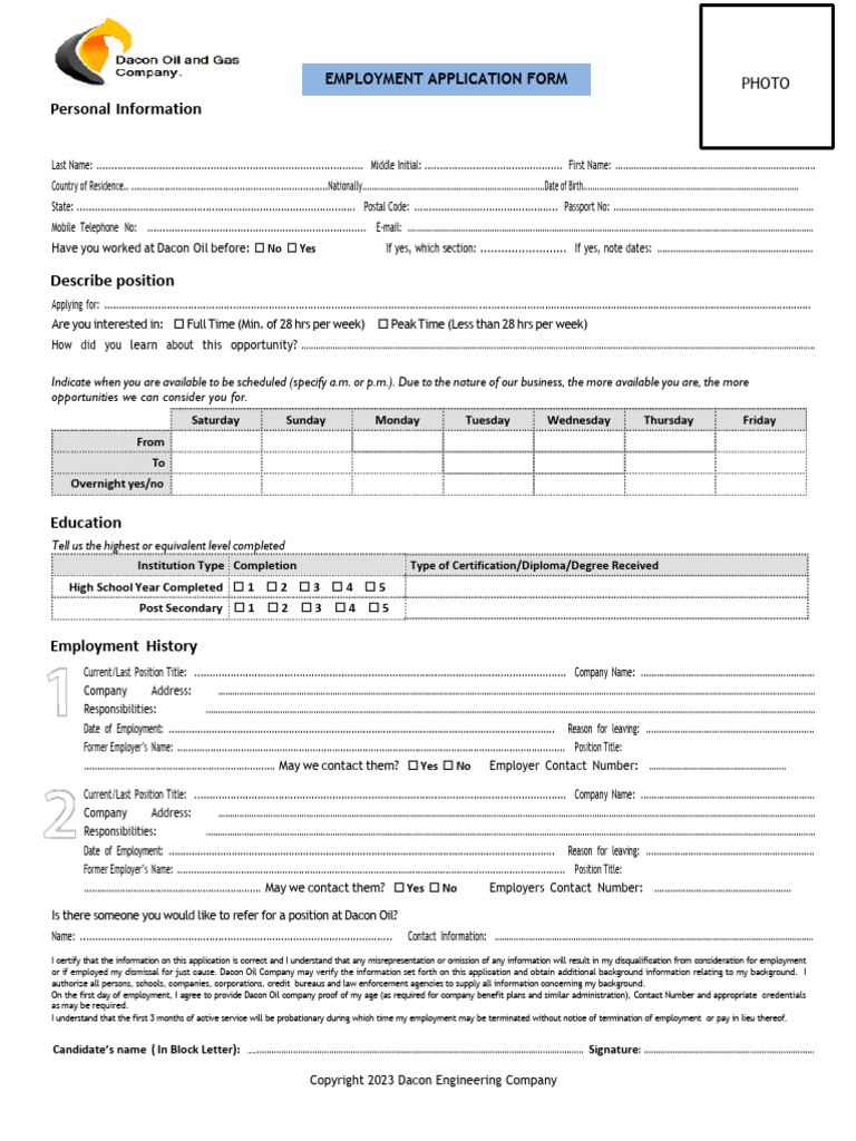 Dacon Job Application Form | PDF Dacon Job Application Form | PDF