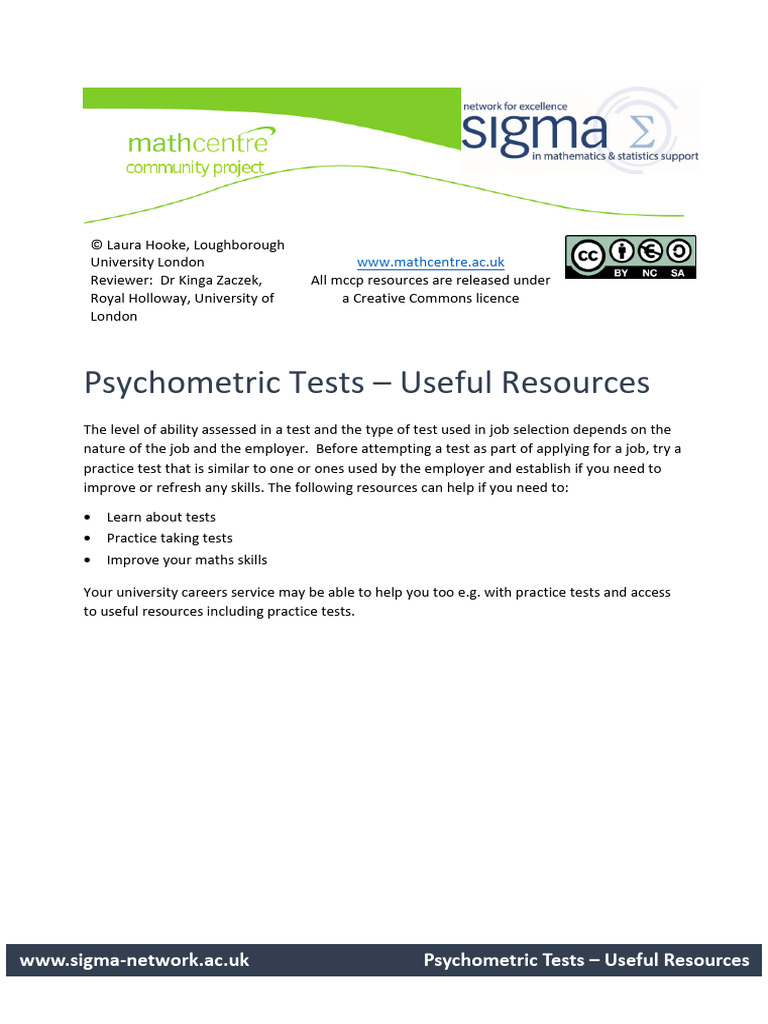 Psychometric Tests Useful Resources | PDF | Psychometrics | Mathematics Psychometric Tests Useful Resources | PDF | Psychometrics | Mathematics