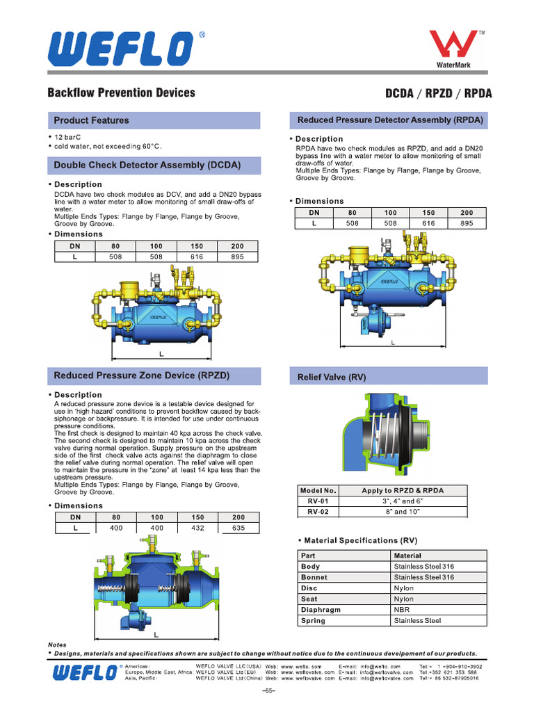 Backflow Prevention Devices DCDA - RPZD - RPAD | PDF