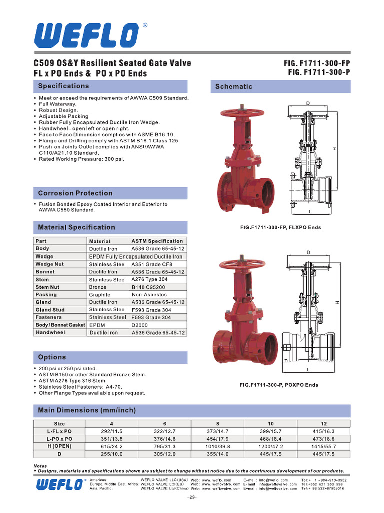 C509 OS&Y Resilient Seated Gate Valve, FL X PO Ends & PO X PO Ends FIG ...