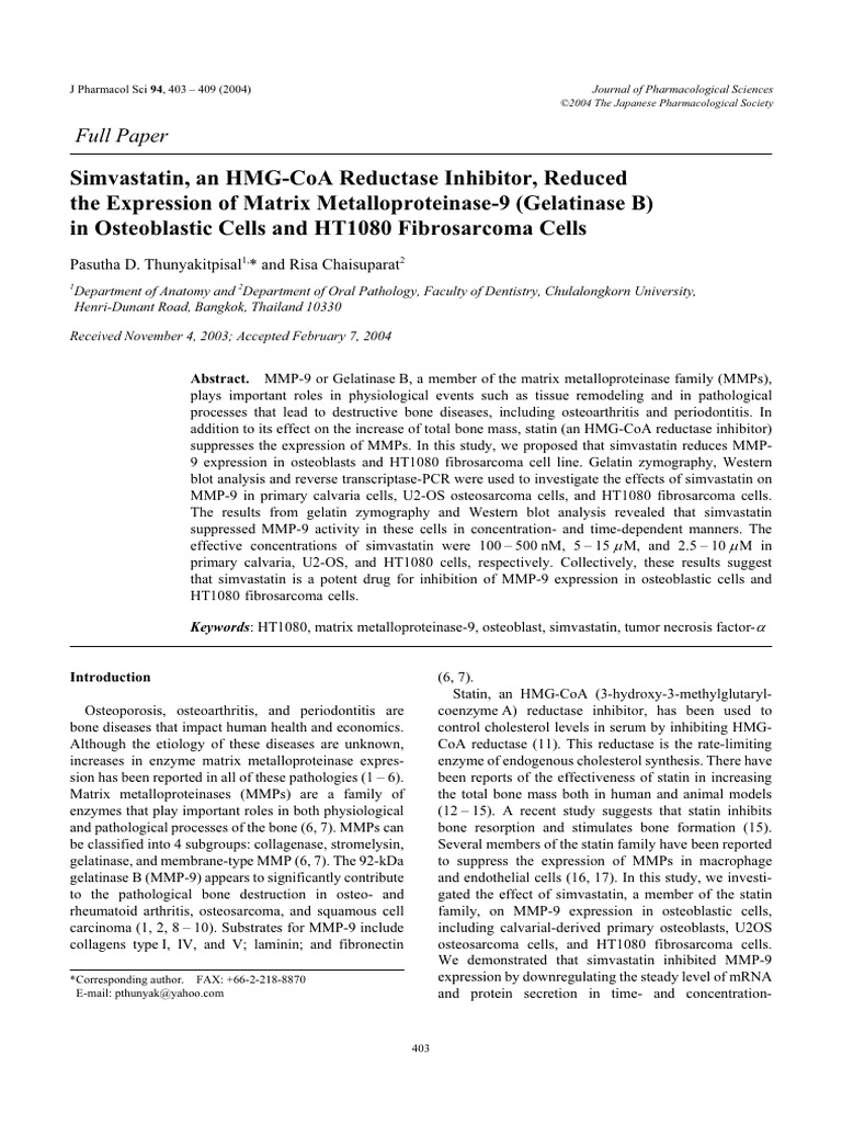 2004 Simvastatin An Hmg Coa Reductase Inhibitor Reduced The
