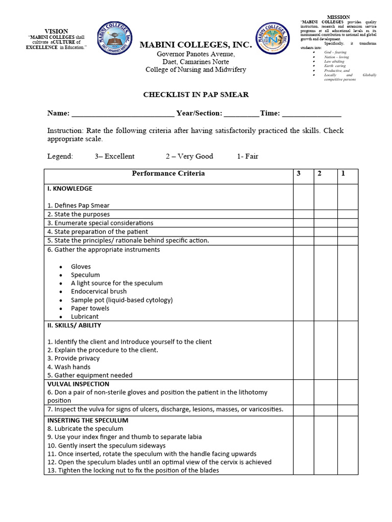 Checklist Pap Smear | PDF | Medical Specialties | Medicine