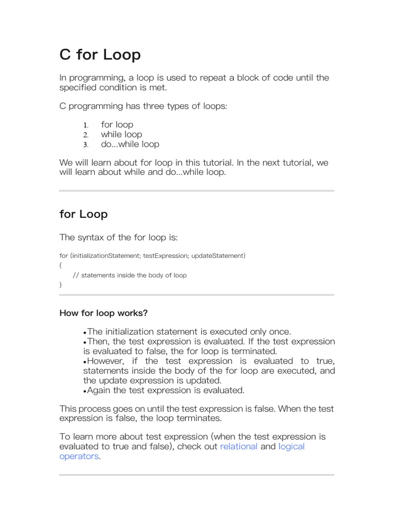C For Loop | PDF | Control Flow | Computer Engineering