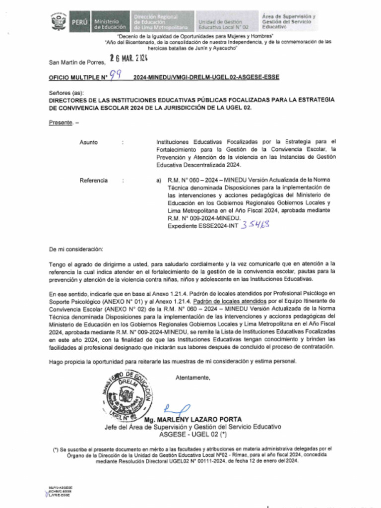 Oficio Multiple Na 99-2024-Esse | PDF