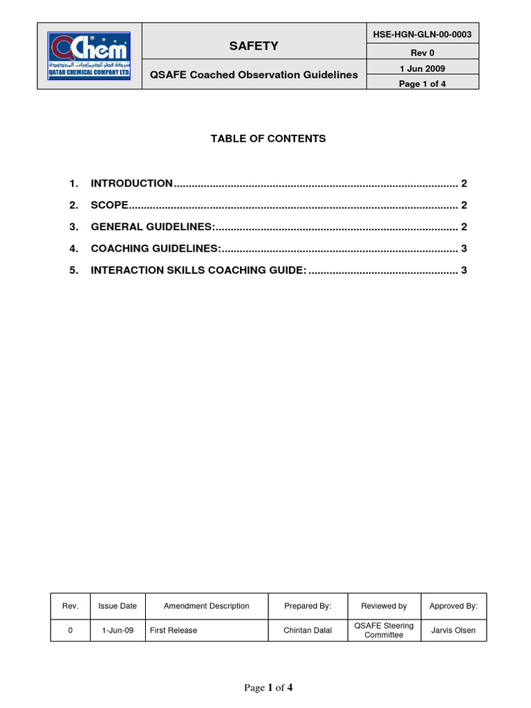 QSAFE Coached Observation Guidelines, Rev-1 | PDF | Cognition