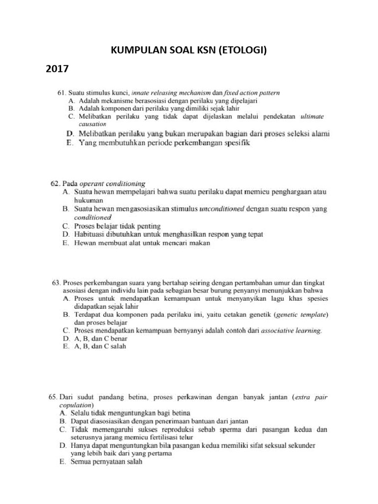 Kumpulan Soal KSN Etologi | PDF