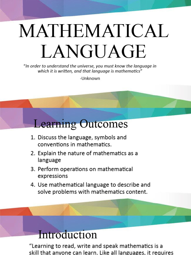 Understanding Mathematical Language | PDF | Mathematics | Equations