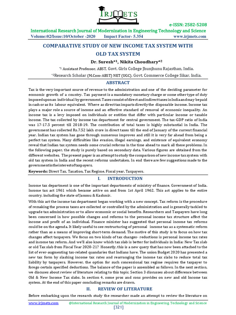 Comparative Study of New Income Tax System With Old Tax System | PDF ...