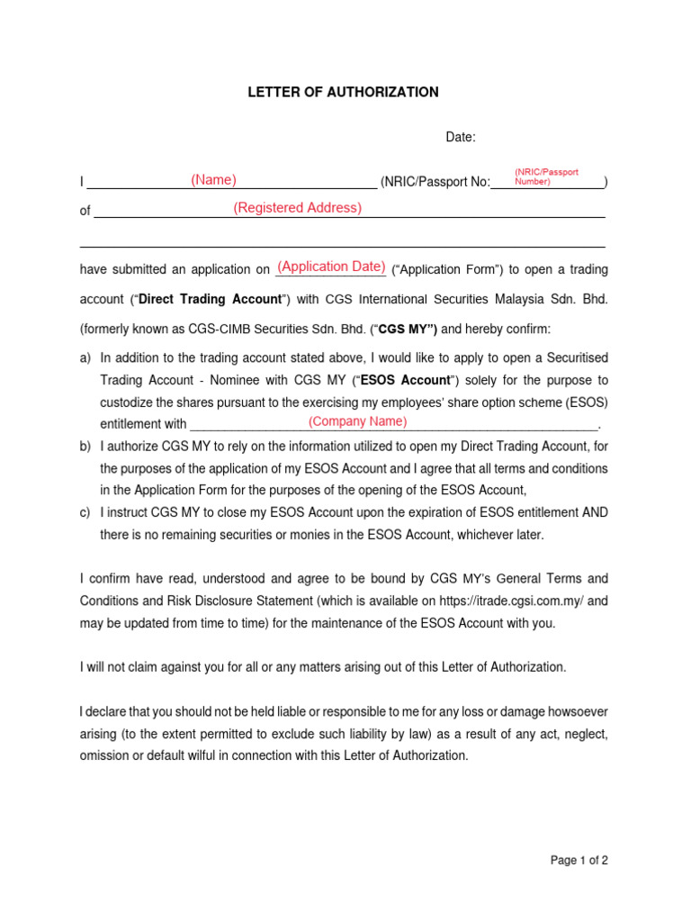 Letter of Authorisation (ESOS) - Sample | PDF | Indemnity | Justice