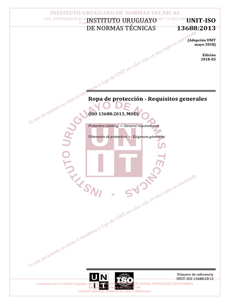 UNIT-IsO - 13688 2013 Ropa de Protección - Requisitos Generales | PDF ...