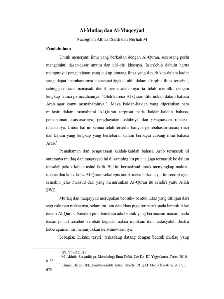 Mutlaq Muqayyad | PDF