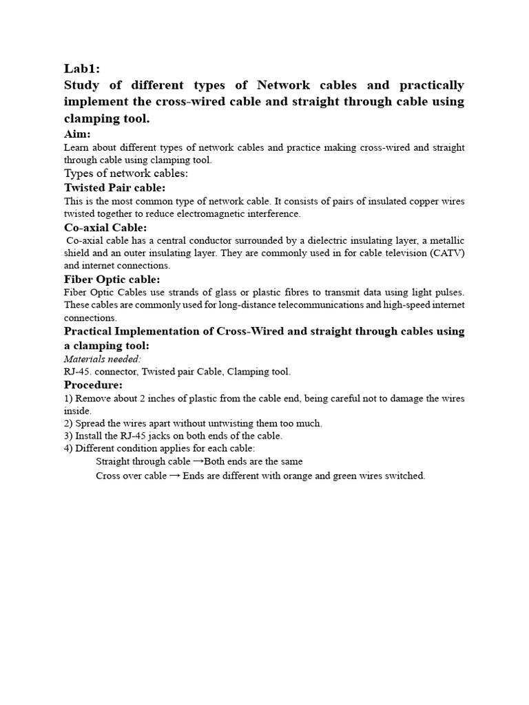 Network Cable Types and Configurations | PDF | Computer Network ...
