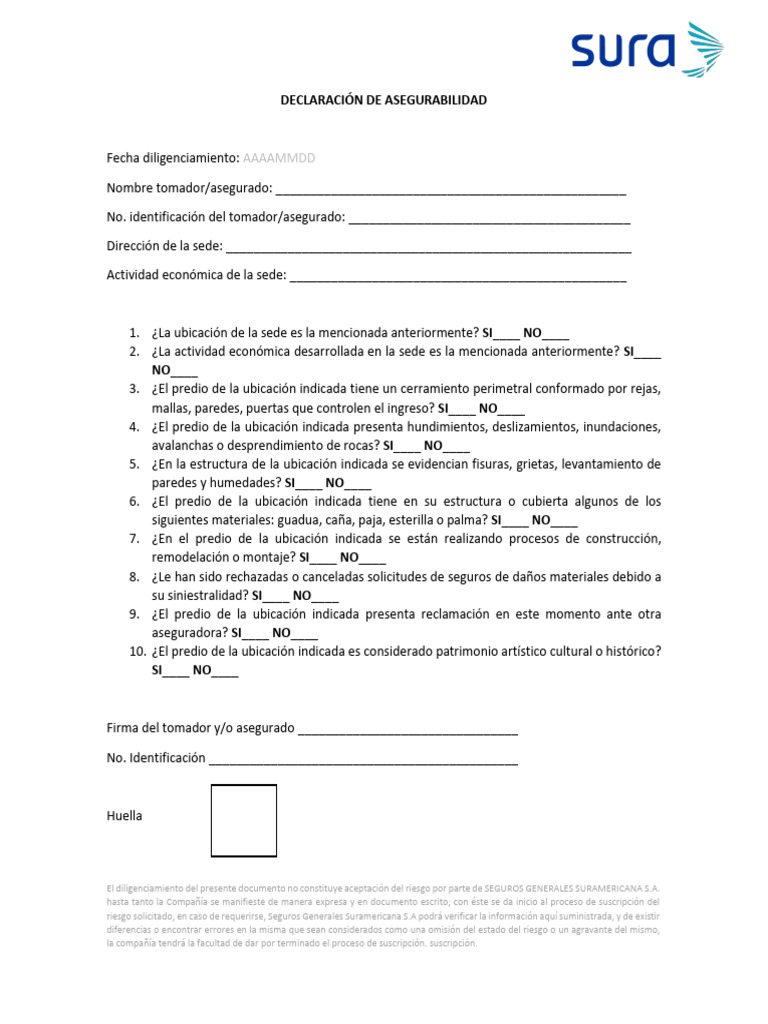 Declaracion-De-Asegurabilidad EMPRESARIALES | PDF | Póliza de seguros