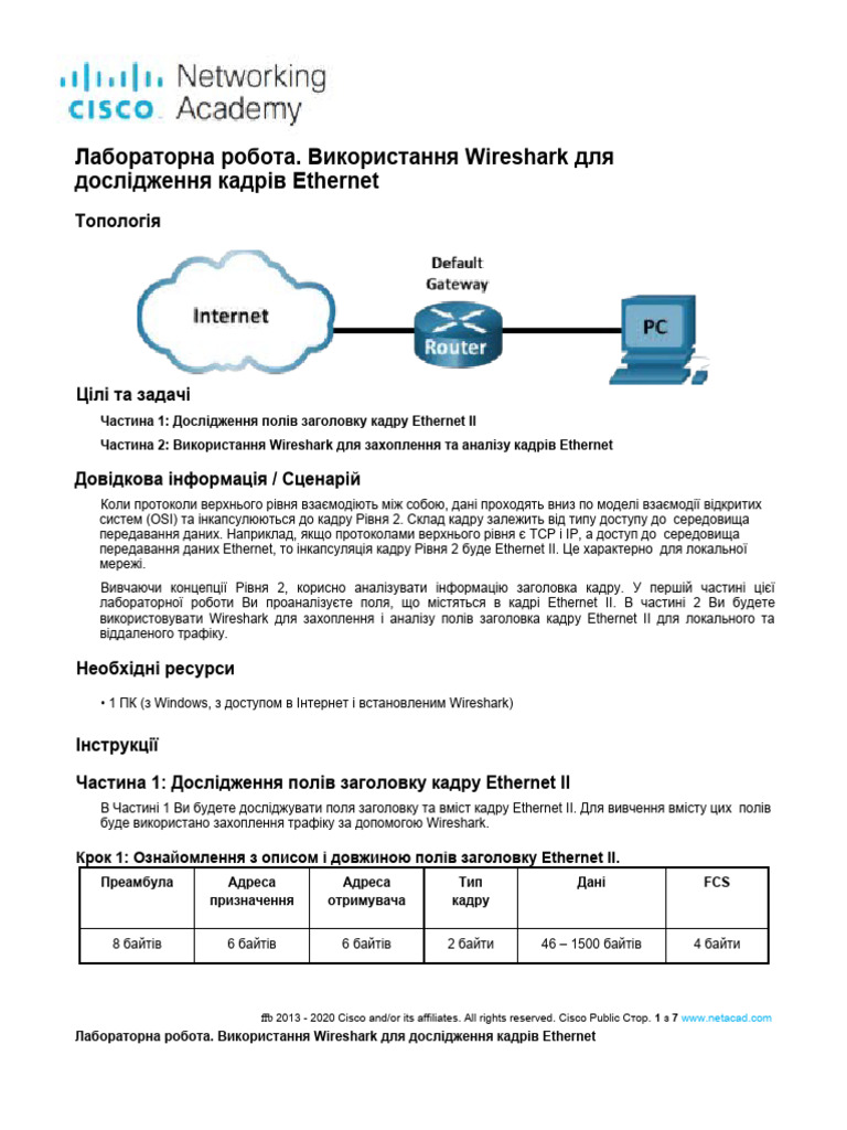 7 1 6 Lab Use Wireshark To Examine Ethernet Frames Uk Ua копія Pdf