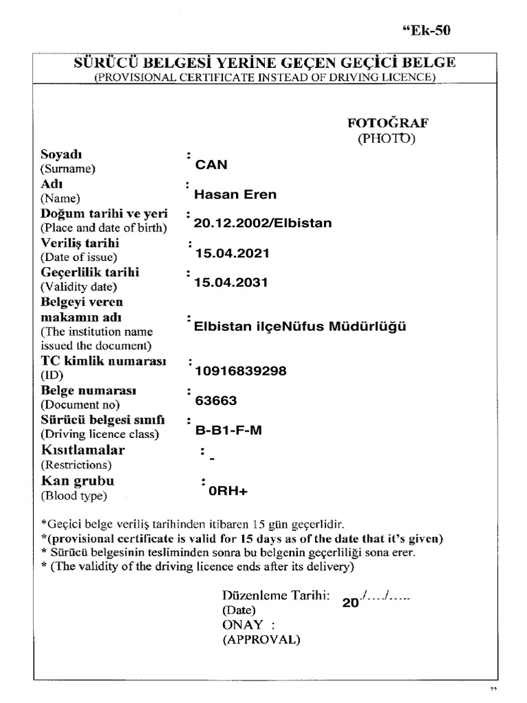Gecici Ehliyet Belgesi | PDF