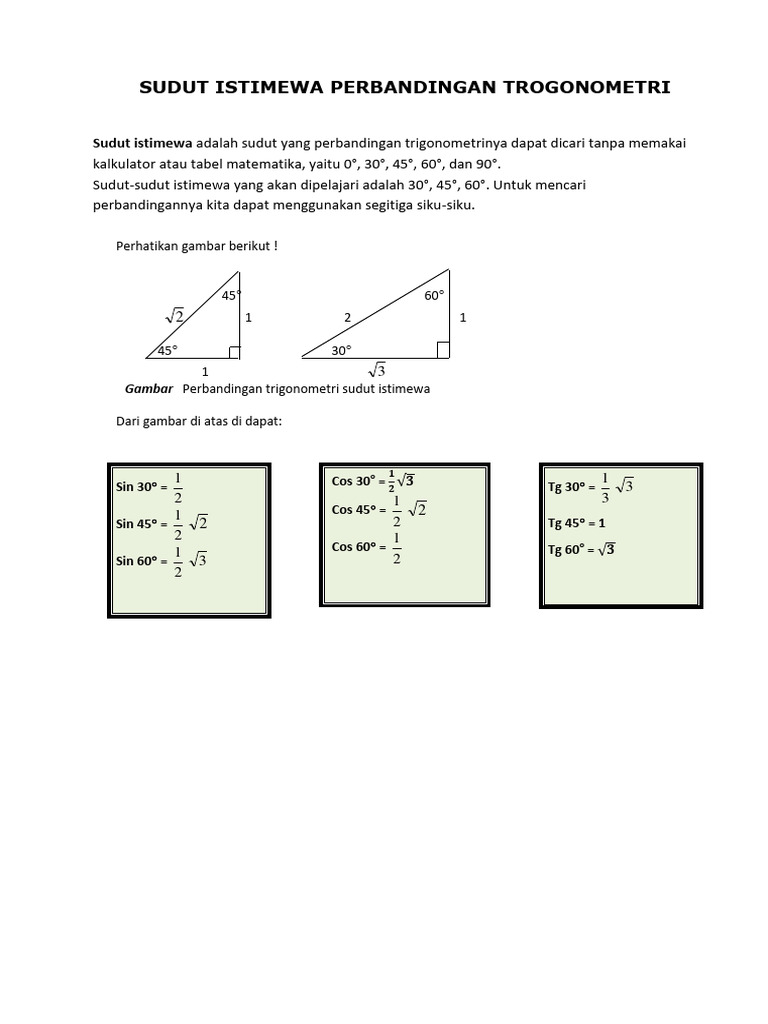 Sudut Istimewa Perbandingan Trigonometri | PDF