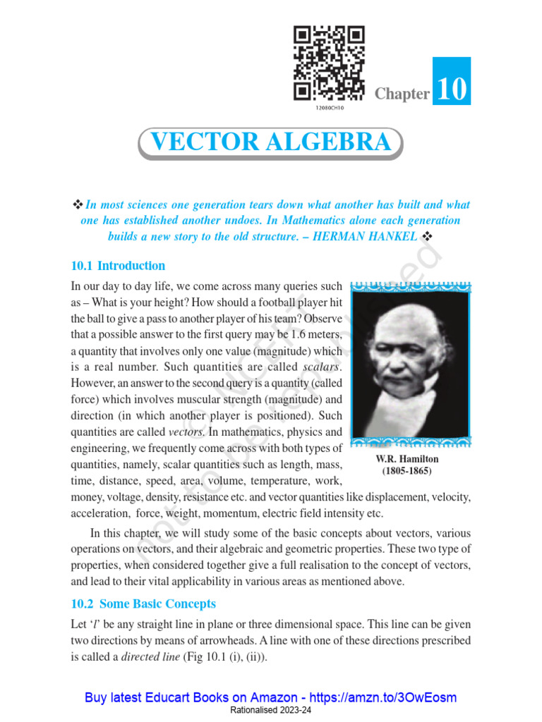 CH - 10 Vector Algebra | PDF | Euclidean Vector | Quantity