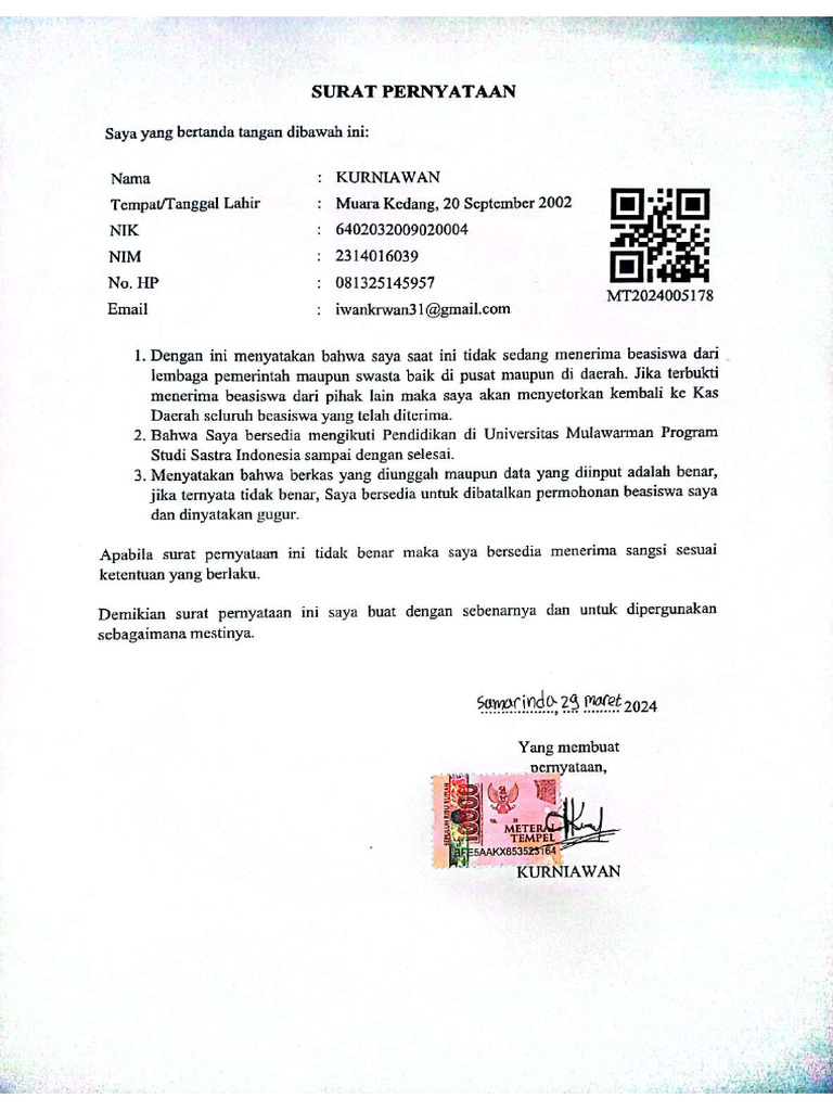 Surat Pernyataan BKT | PDF