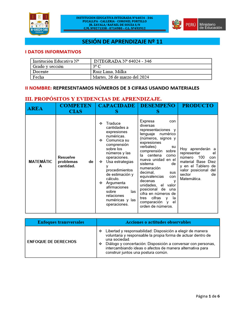 Sesión de Aprendizaje Nuevo Esquema #11 | PDF | Aprendizaje | Matemáticas