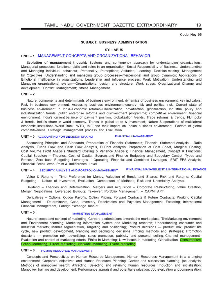 TRB Management Syllabus | PDF | Marketing | Risk