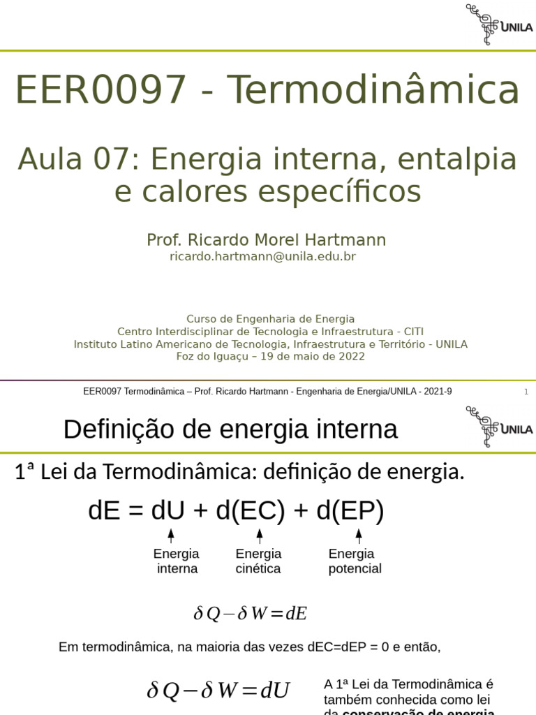 Termodinamica 2021-9 Aula7 19mai2022 | PDF | Termodinâmica | Calor