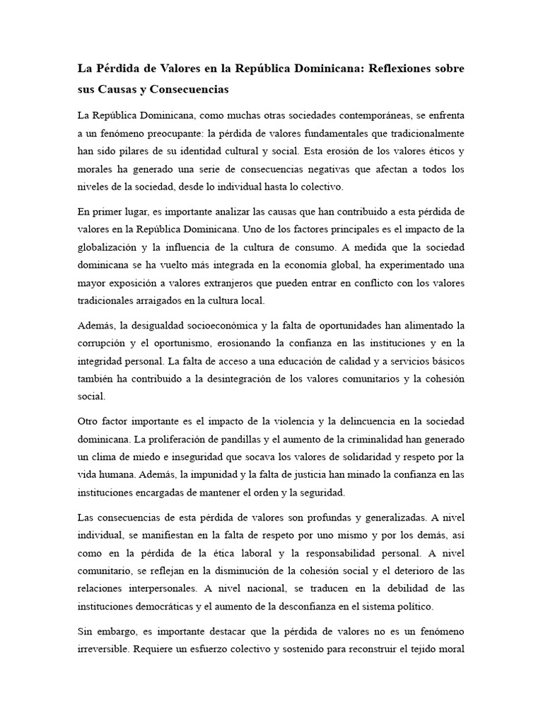 Consecuencias de la Pérdida de Valores | PDF | Sociedad | Globalización