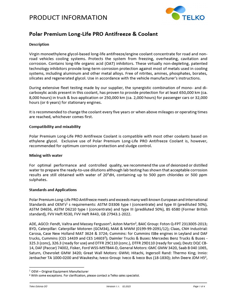 Polar Premiuim Long Life Pro TDS Eng | PDF | Motor Vehicle ...