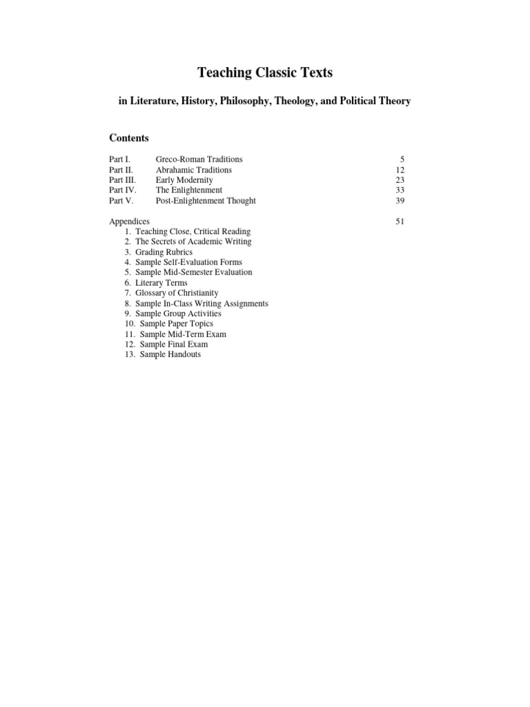 Teaching Classic Texts: in Literature, History, Philosophy, Theology ...