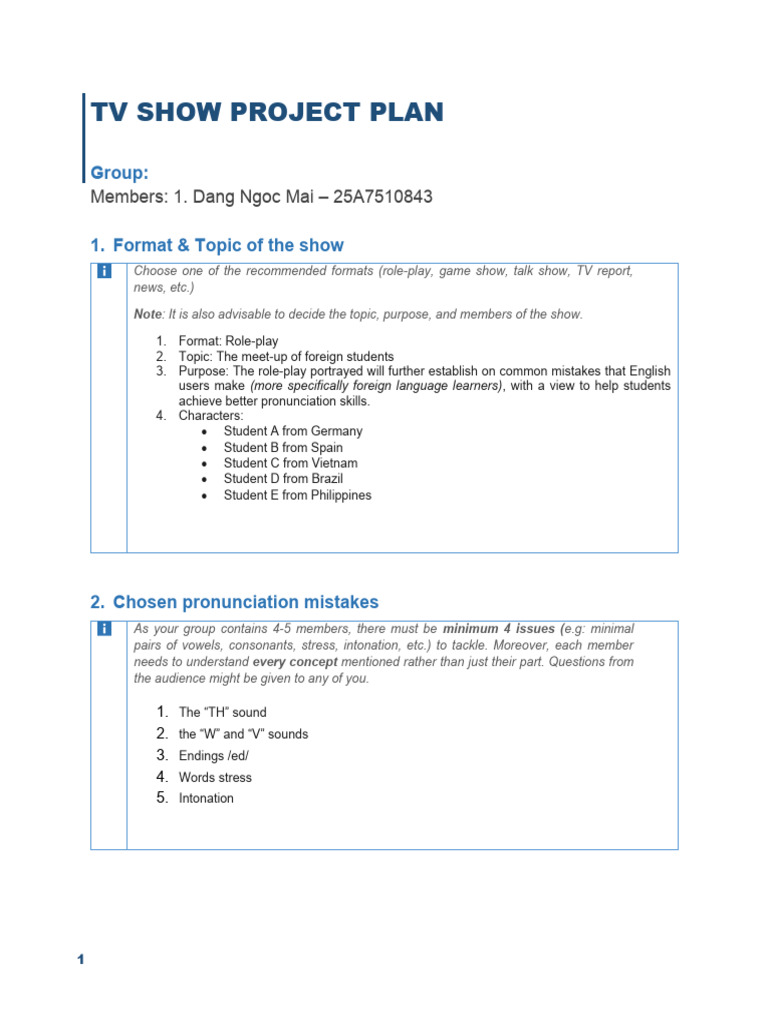 TV Show Project Plan Format | PDF | Stress (Linguistics) | Tone ...